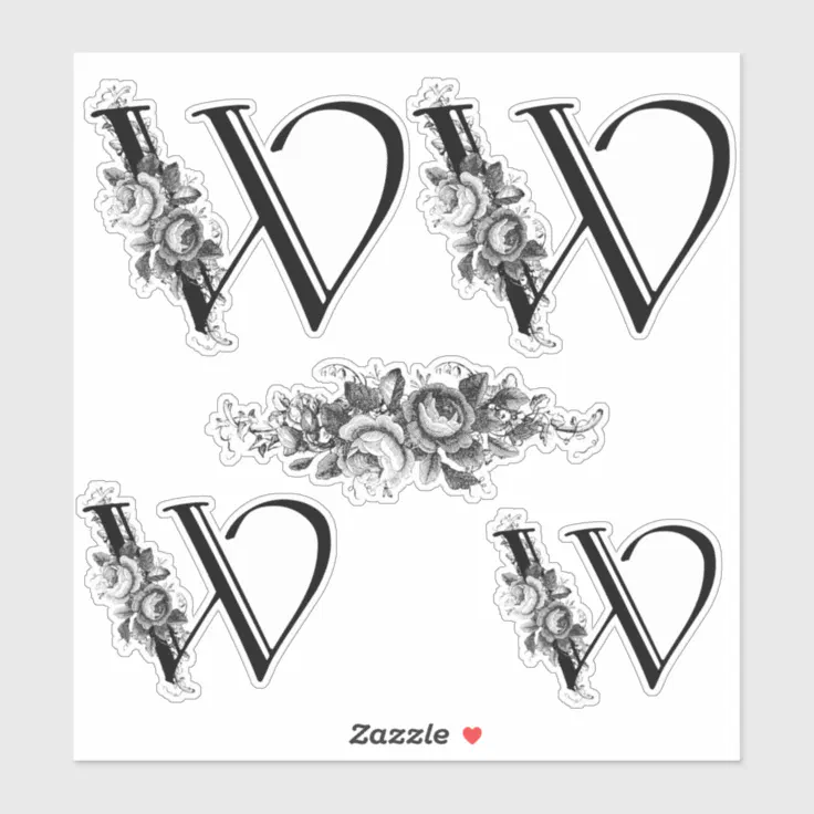 Elegant Engraved Floral Monogram Letter W Sticker | Zazzle