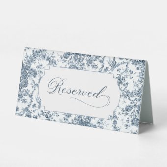 Elegant Engraved French Blue Floral Reserved Table Tent Sign | Zazzle
