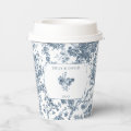 Elegant Engraved French Blue Floral Toile Paper Cups | Zazzle
