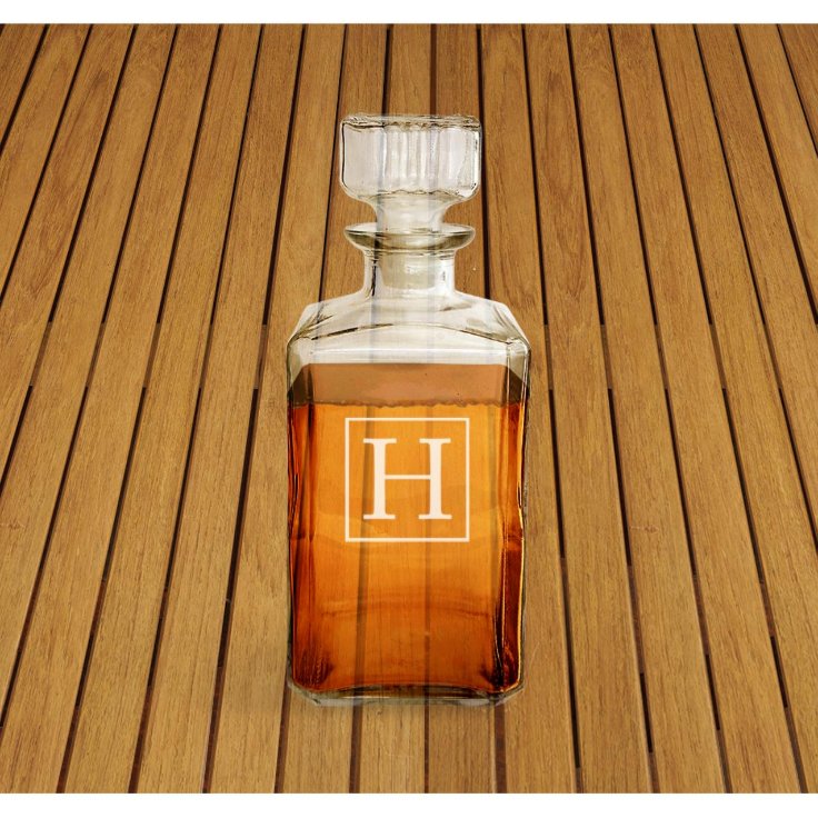 Elegant Engraved Monogram Square Glass Decanter | Zazzle