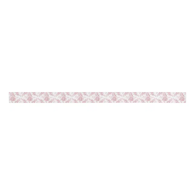 Elegant Engraved Pink and White Floral Toile Grosgrain Ribbon | Zazzle