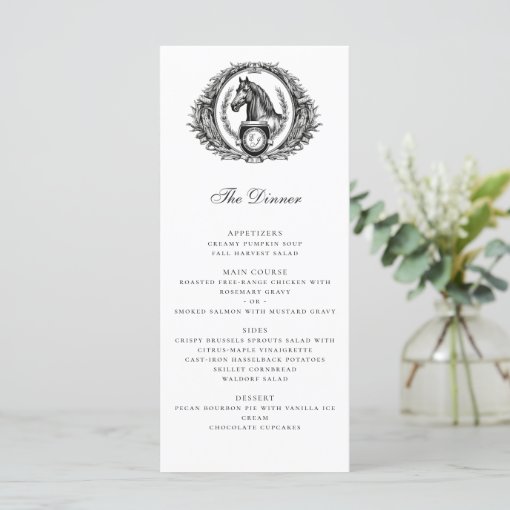 Elegant Equestrian Horse Monogram Crest Wedding Menu | Zazzle