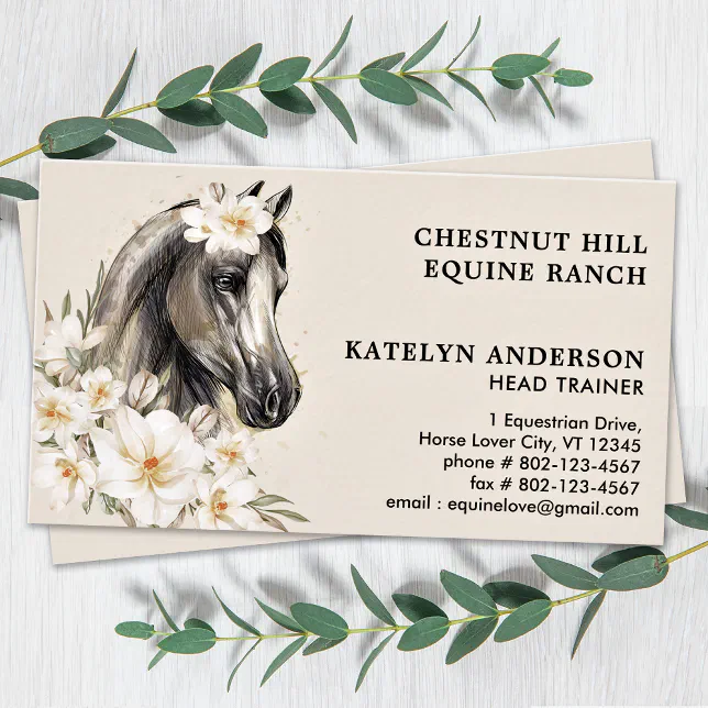 Elegant Equine Floral Personalize Equestrian Horse Business Card | Zazzle