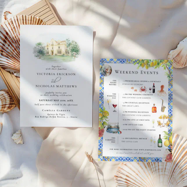 Elegant Estate | Illustrated Wedding Weekend Invitation | Zazzle