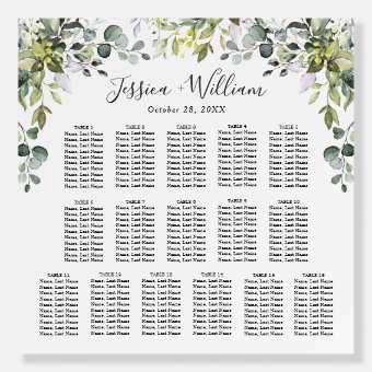 Elegant Eucalyptus 16 Tables SEATING CHART Foam Board | Zazzle