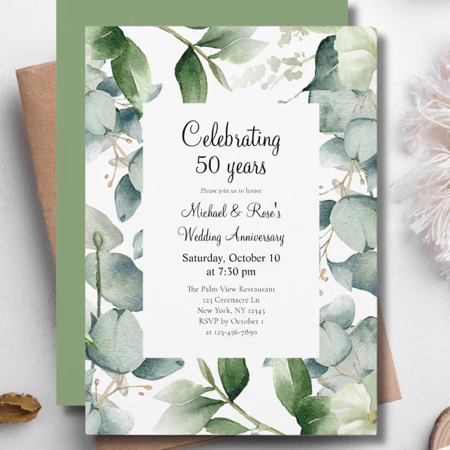 Elegant Eucalyptus 50th Wedding Anniversary Invitation | Zazzle