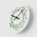 Elegant Eucalyptus Branch Botanical Dusty Green Round Clock | Zazzle