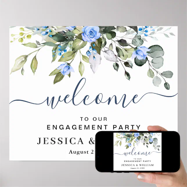 Elegant Eucalyptus ENGAGEMENT PARTY Welcome Poster | Zazzle