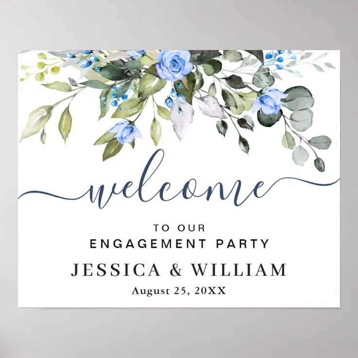 Elegant Eucalyptus ENGAGEMENT PARTY Welcome Poster | Zazzle