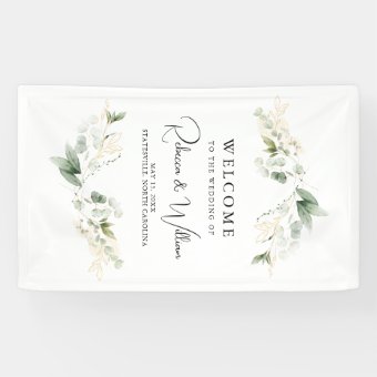 Elegant Eucalyptus Foliage Wedding Welcome Banner | Zazzle