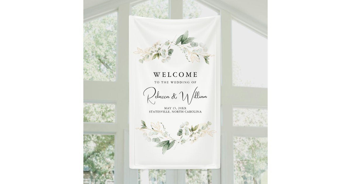 Elegant Eucalyptus Foliage Wedding Welcome Banner | Zazzle