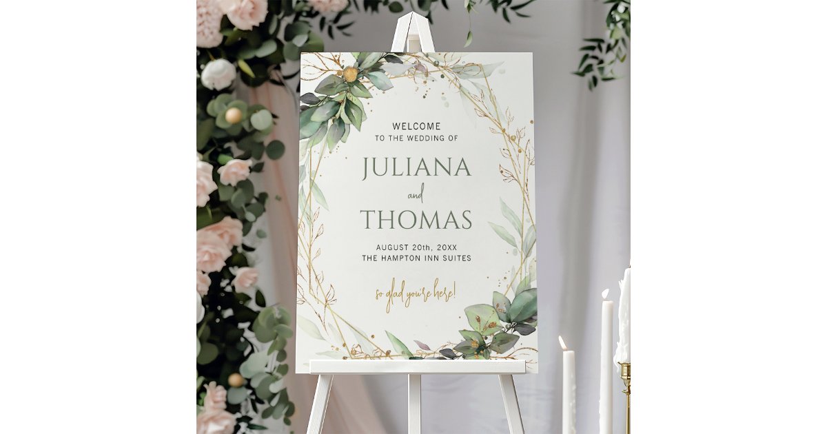 Elegant Eucalyptus Gold Frame Wedding Welcome Sign | Zazzle