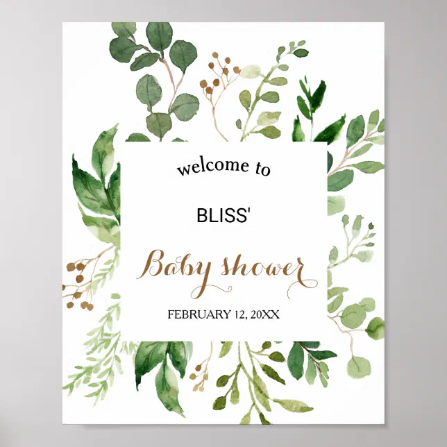 Elegant Eucalyptus Greenery Baby Shower Welcome Poster | Zazzle