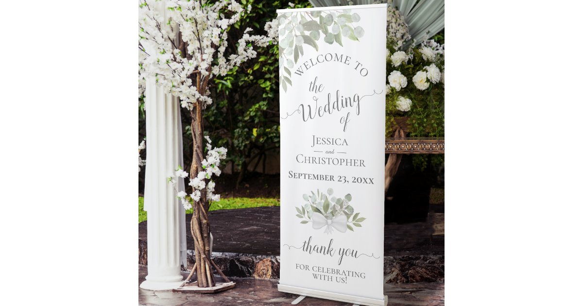 Elegant Eucalyptus Greenery Boho Wedding Welcome Retractable Banner ...