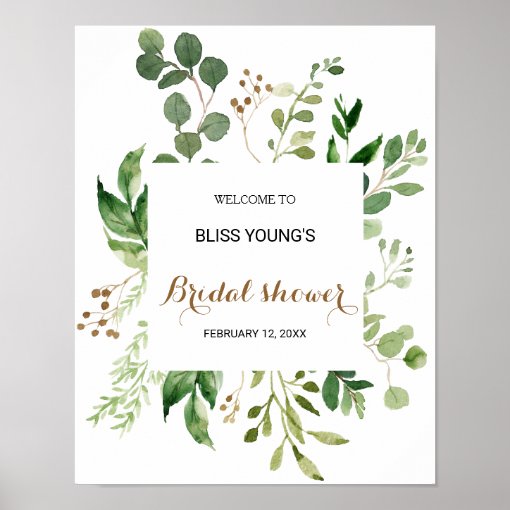 Elegant Eucalyptus Greenery Bridal Shower Welcome Poster | Zazzle