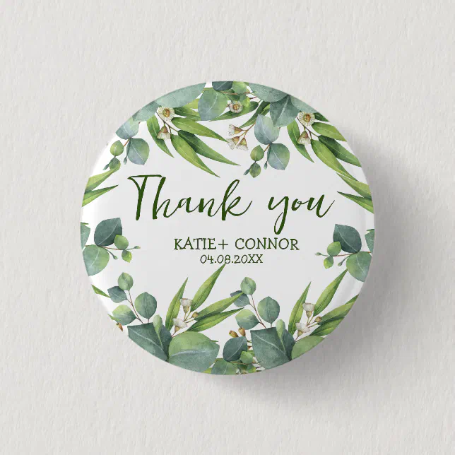 Elegant Eucalyptus Greenery Favor Thank You Button | Zazzle