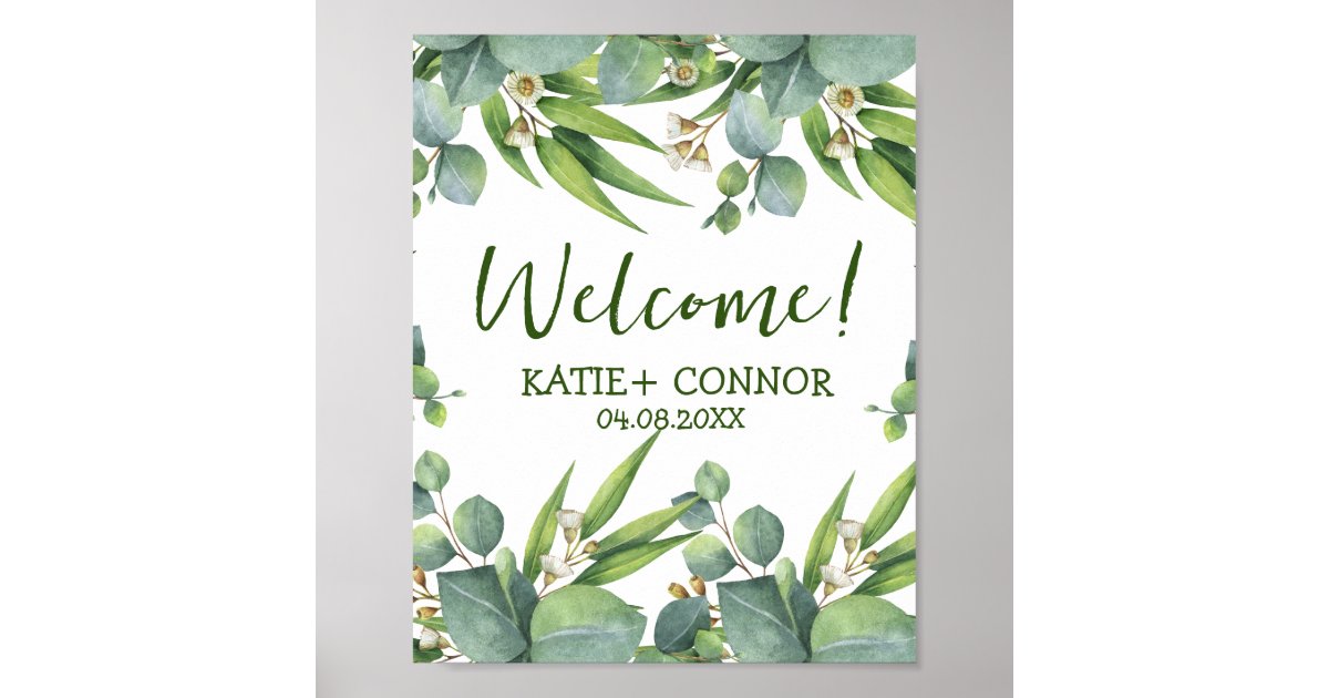 Elegant Eucalyptus Greenery Favor Welcome Guest Poster | Zazzle