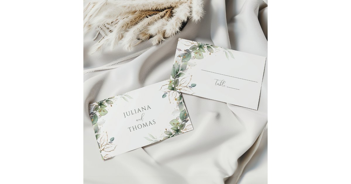 Elegant Eucalyptus Greenery Flat Wedding Place Card | Zazzle