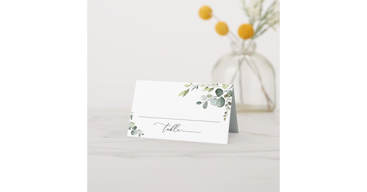Elegant Eucalyptus Greenery Folded Place Card | Zazzle