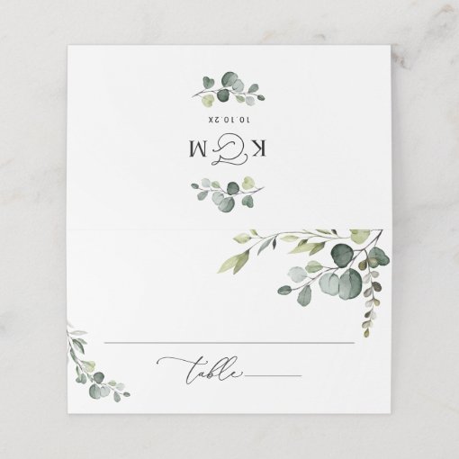 Elegant Eucalyptus Greenery Folded Place Card | Zazzle