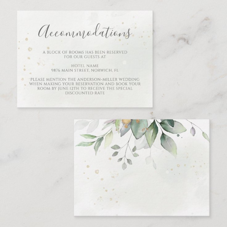 Elegant Eucalyptus Greenery Gold Accommodations Enclosure Card | Zazzle