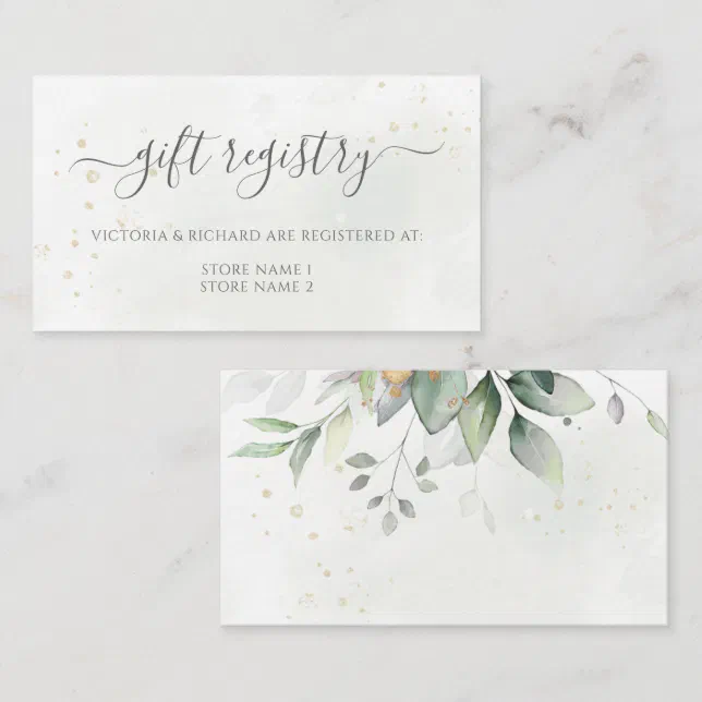 Elegant Eucalyptus Greenery Gold Gift Registry Enclosure Card | Zazzle