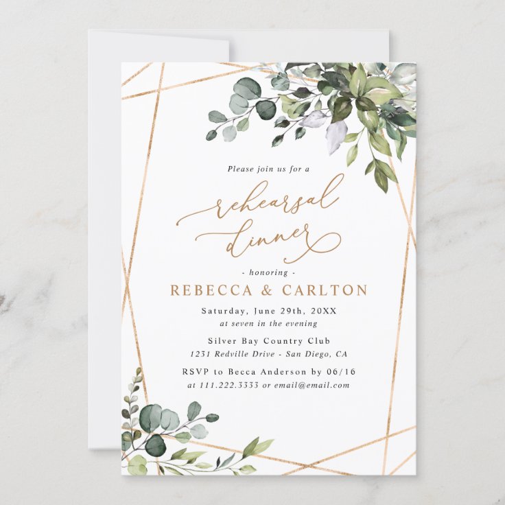 Elegant Eucalyptus Greenery Gold Rehearsal Dinner Invitation | Zazzle