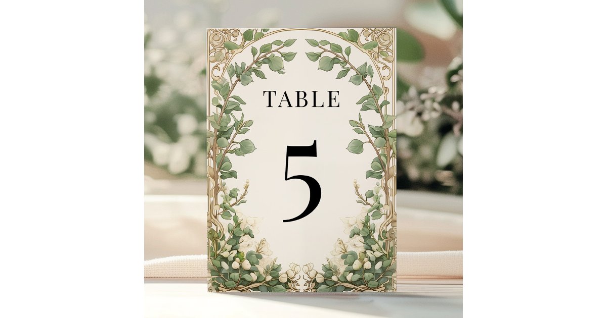 Elegant Eucalyptus Greenery Gold Table Number | Zazzle
