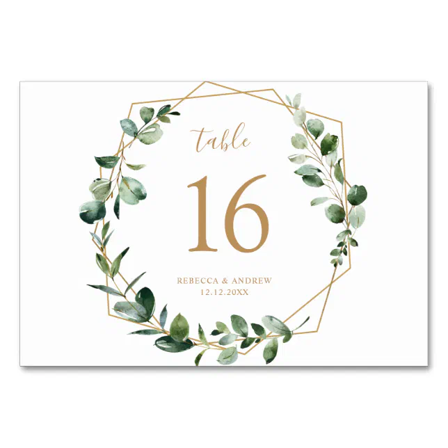 Elegant Eucalyptus Greenery Gold Table Numbers | Zazzle