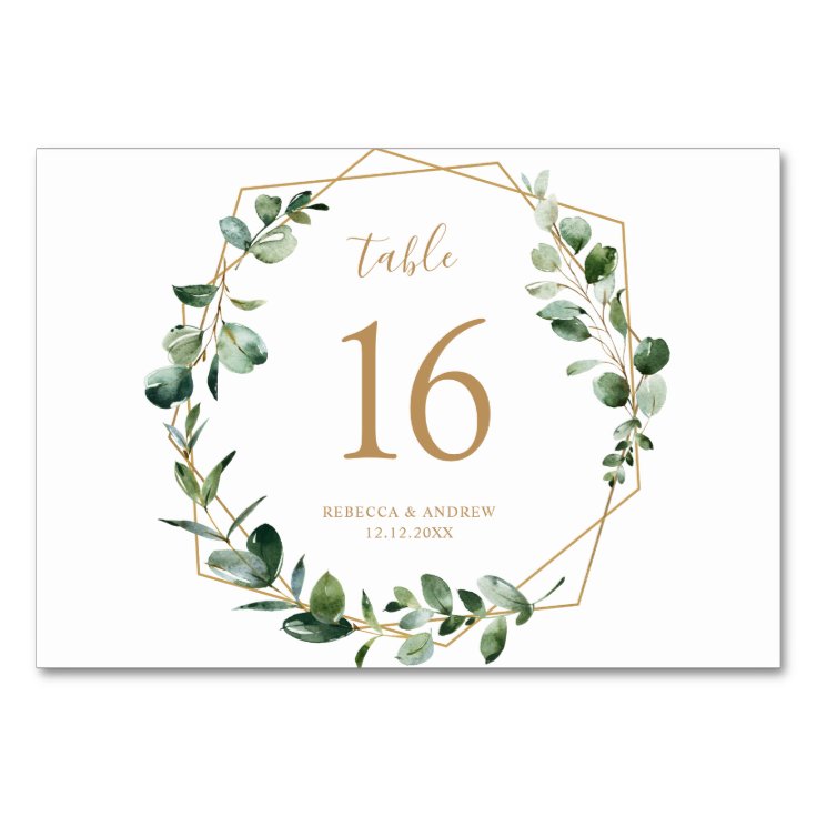 Elegant Eucalyptus Greenery Gold Table Numbers | Zazzle