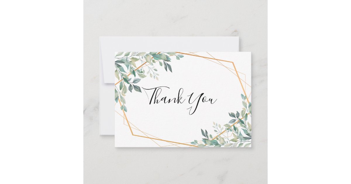 Elegant Eucalyptus Greenery Gold Thank You Card | Zazzle