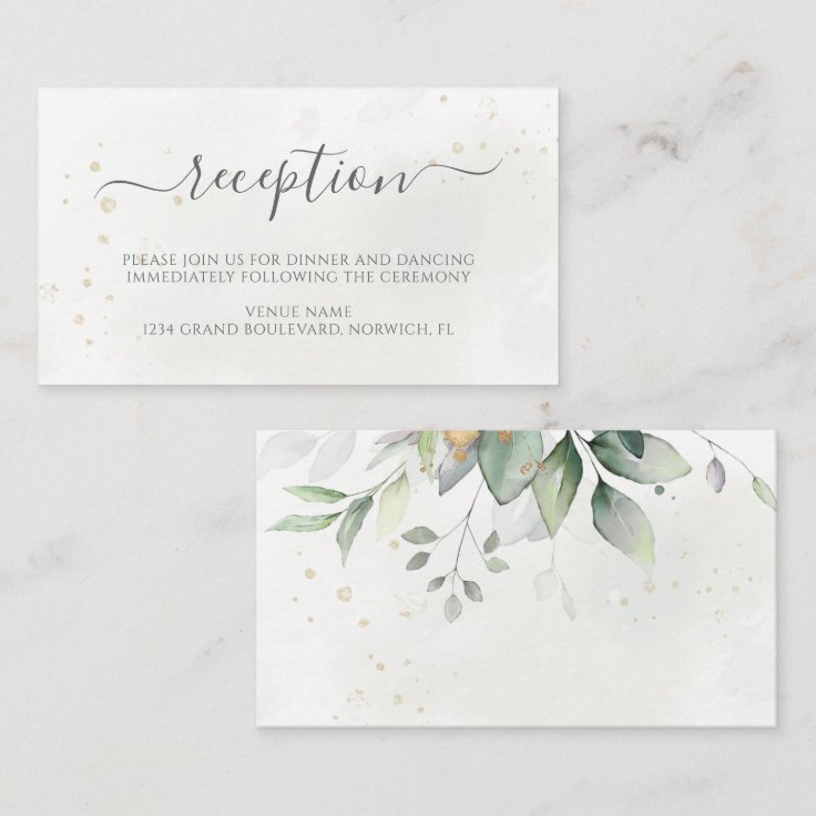 Elegant Eucalyptus Greenery Gold Wedding Reception Enclosure Card | Zazzle