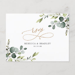 Elegant Eucalyptus Greenery Gold Wedding Rsvp Postcard | Zazzle