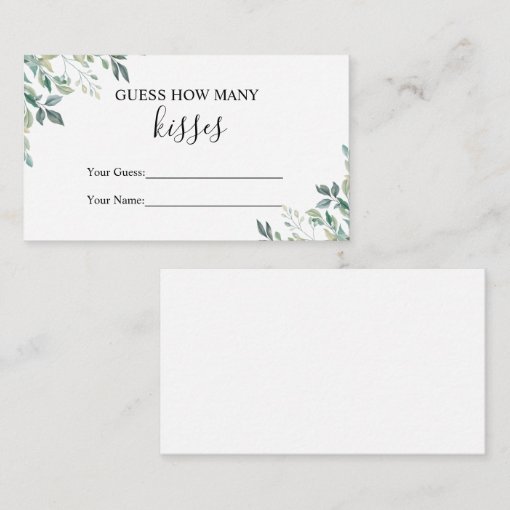Elegant Eucalyptus Greenery Guess How Many Kisses Enclosure Card | Zazzle