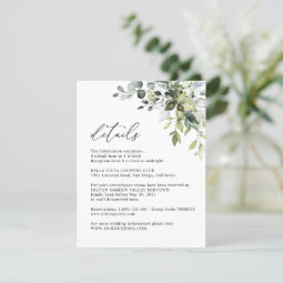 Elegant Eucalyptus Greenery Information Details Enclosure Card | Zazzle