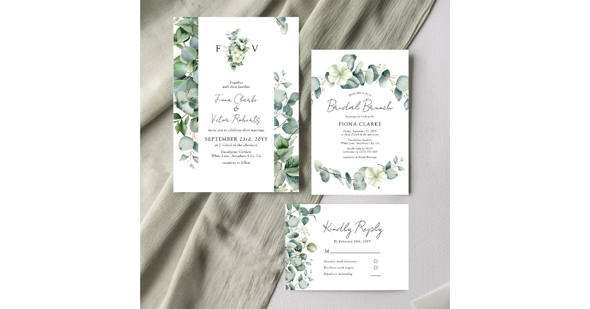 Elegant Eucalyptus Greenery Initials Wedding Invitation | Zazzle