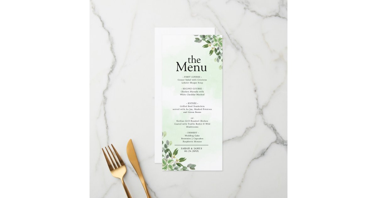 Elegant Eucalyptus Greenery Succulent Dinner Menu | Zazzle