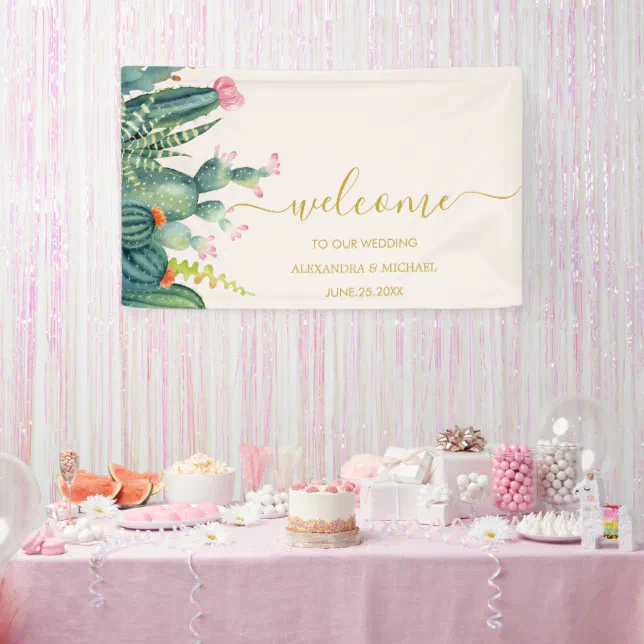 Elegant Eucalyptus Greenery Succulents Wedding Banner | Zazzle
