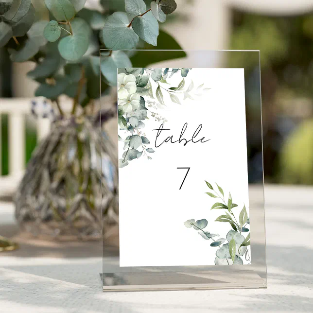 Elegant Eucalyptus Greenery Table Number | Zazzle