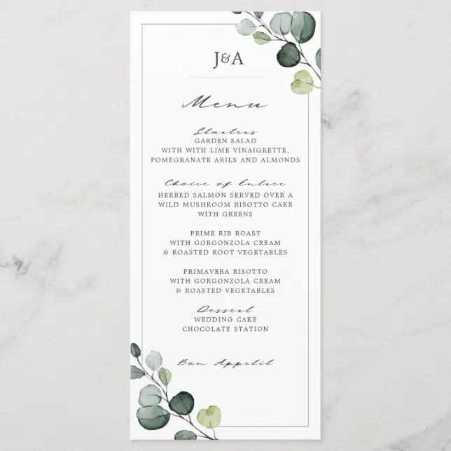 Elegant Eucalyptus Greenery Wedding Menu | Zazzle