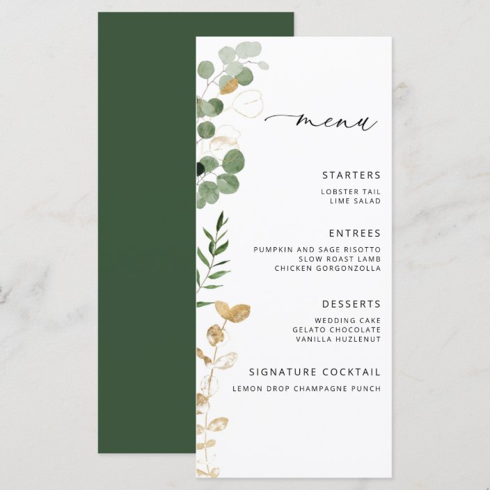 Elegant eucalyptus greenery wedding menu card | Zazzle