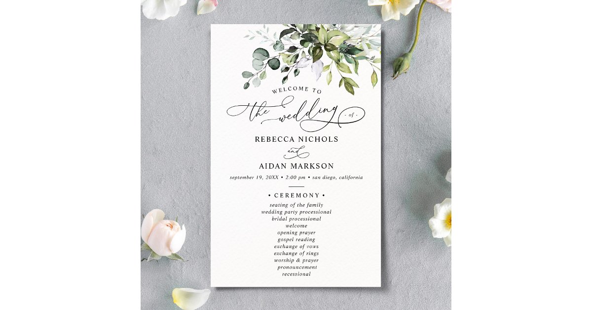 Elegant Eucalyptus Greenery Wedding Program | Zazzle