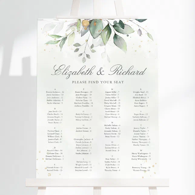 Elegant Eucalyptus Greenery Wedding Seating Chart Foam Board | Zazzle