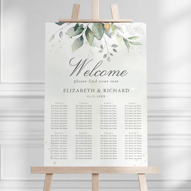 Elegant Eucalyptus Greenery Wedding Seating Chart Foam Board | Zazzle