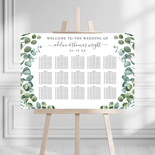 Elegant Eucalyptus Greenery Wedding Seating Chart Foam Board | Zazzle