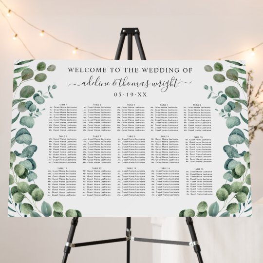 Elegant Eucalyptus Greenery Wedding Seating Chart Foam Board | Zazzle.com