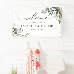 Elegant Eucalyptus Greenery Wedding Welcome Banner | Zazzle