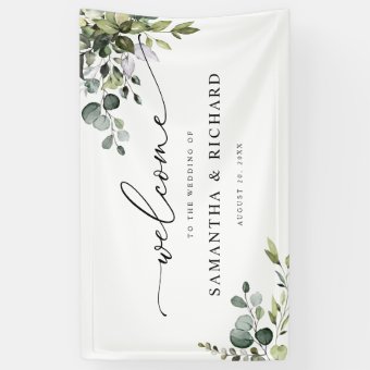 Elegant Eucalyptus Greenery Wedding Welcome Banner | Zazzle