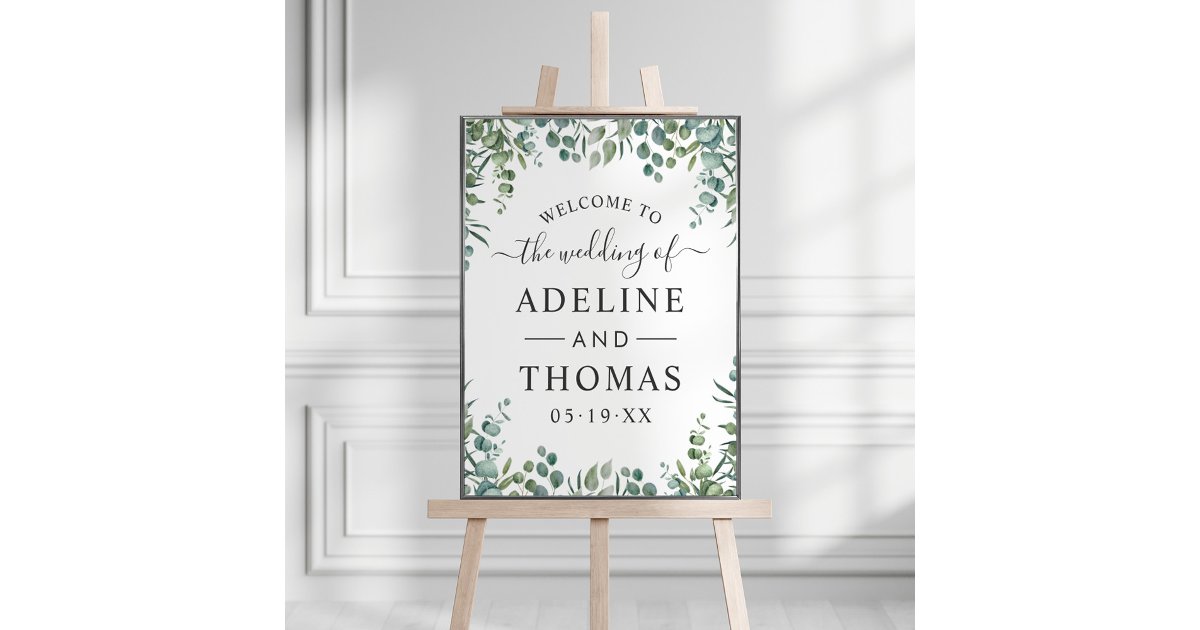 Elegant Eucalyptus Greenery Wedding Welcome Poster | Zazzle
