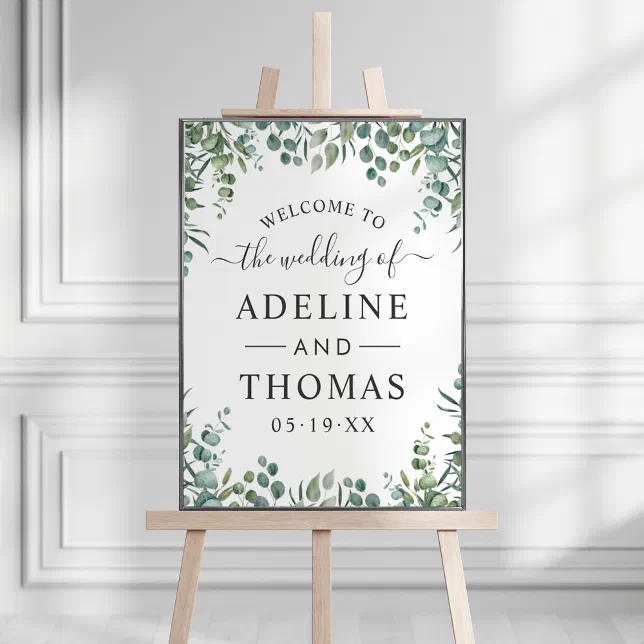 Elegant Eucalyptus Greenery Wedding Welcome Poster | Zazzle
